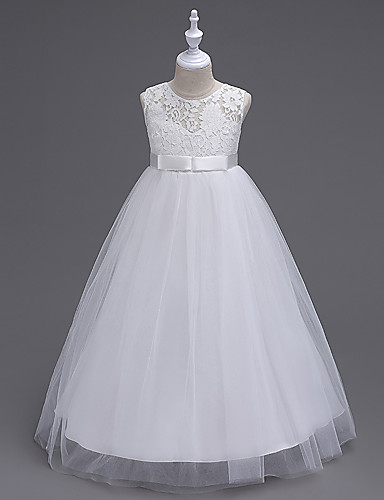 A Line Floor Length Flower Girl Dress Organza Sleeveless Jewel Neck
